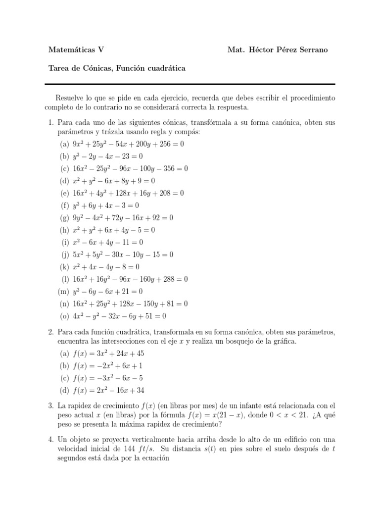 Conicas Funcion Cuadratica | PDF | Geometría | Objetos matemáticos
