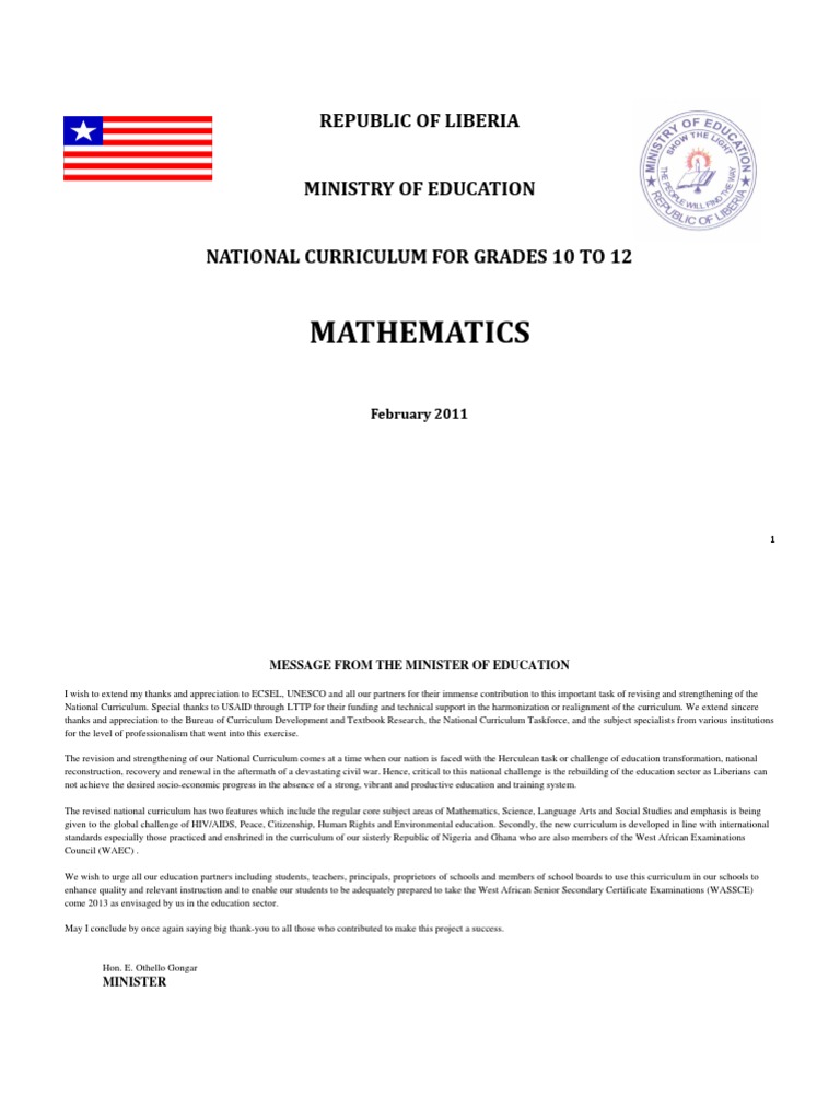 Mathematics: Republic of Liberia Ministry of Education National ...