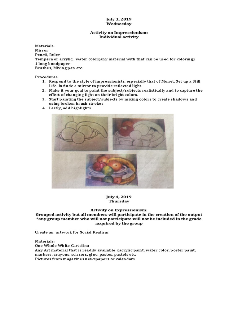 Art Activity | PDF | Paintings | Impressionism