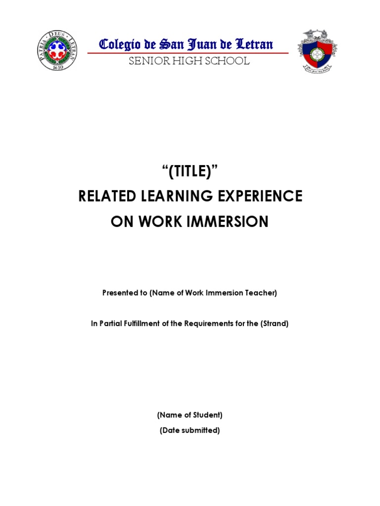 " (TITLE) " Related Learning Experience On Work Immersion: Colegio de ...