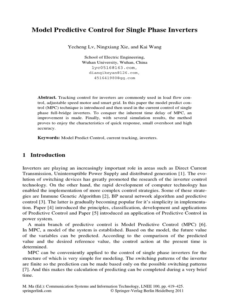 Model Predictive Control For Single Phase Inverters | PDF | Power ...