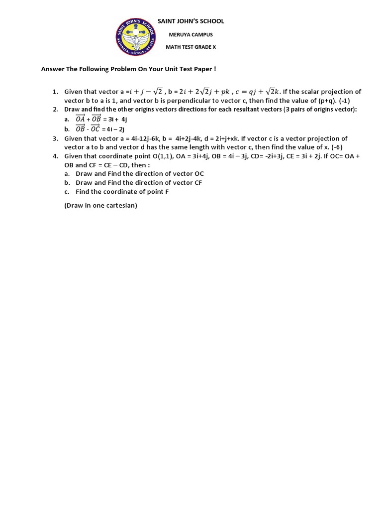 Answer The Following Problem On Your Unit Test Paper ! | PDF