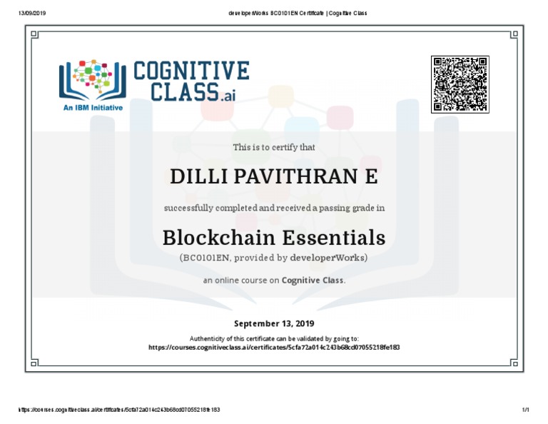 Blockchain Essentials Certificate Confirmation | PDF | Finance & Money ...
