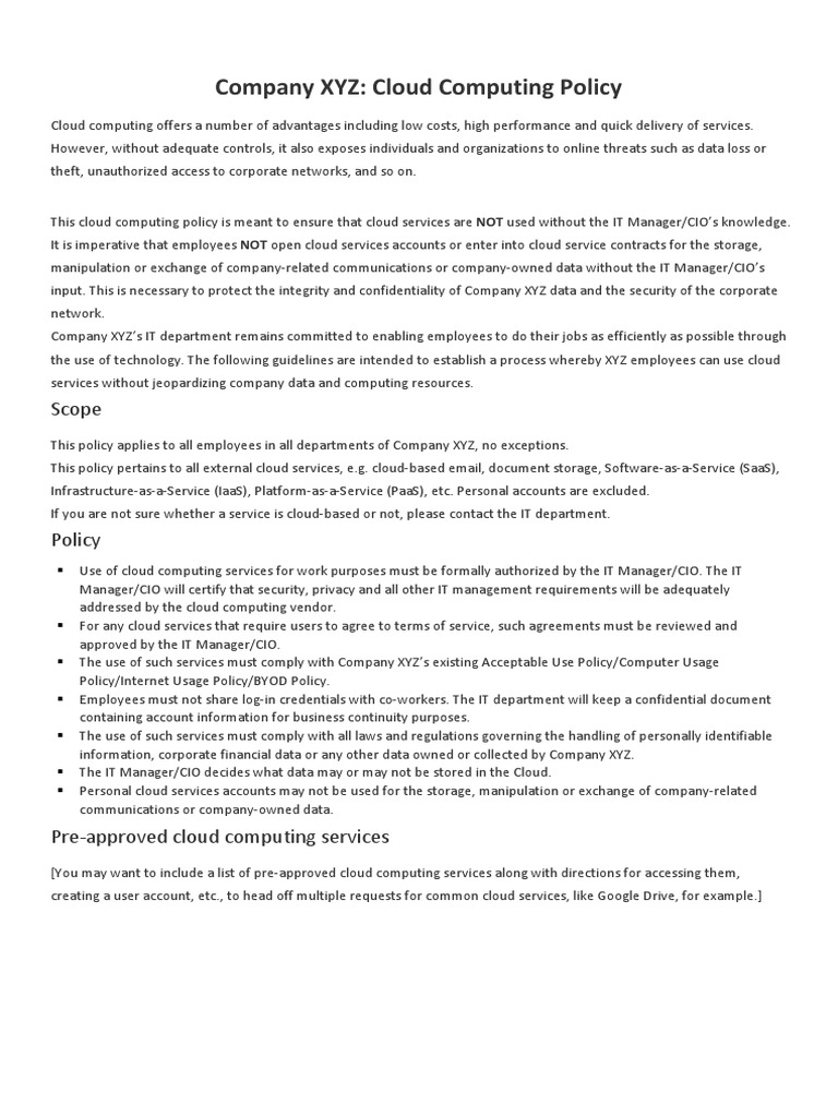 Cloud Computing Policy | PDF | Chief Information Officer | Cloud Computing