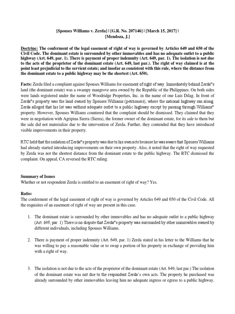 Spouses William v. Zerda | PDF | Easement | Private Law