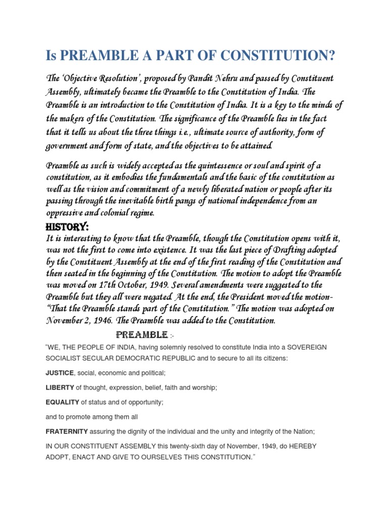 Understanding the Preamble of India's Constitution | PDF | Social ...