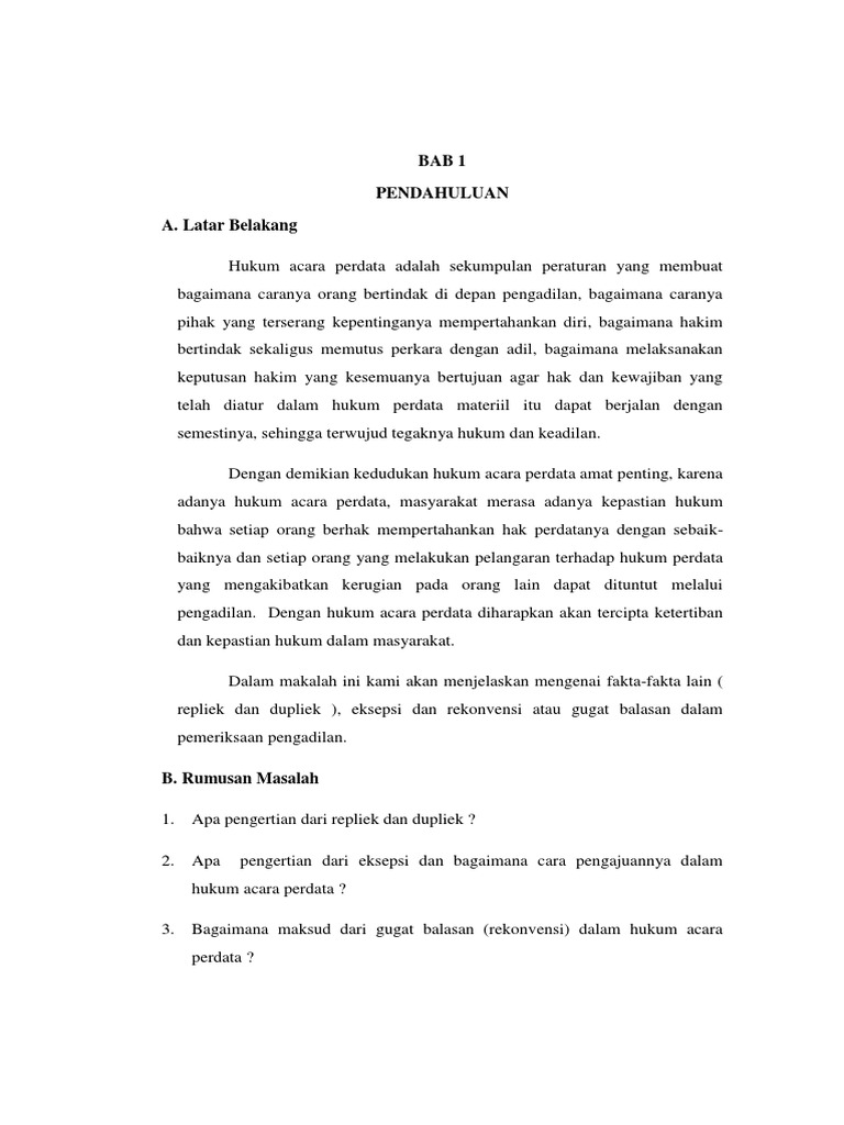 Hukum Acara Perdata: Repliek, Dupliek, Eksepsi, Rekonvensi | PDF