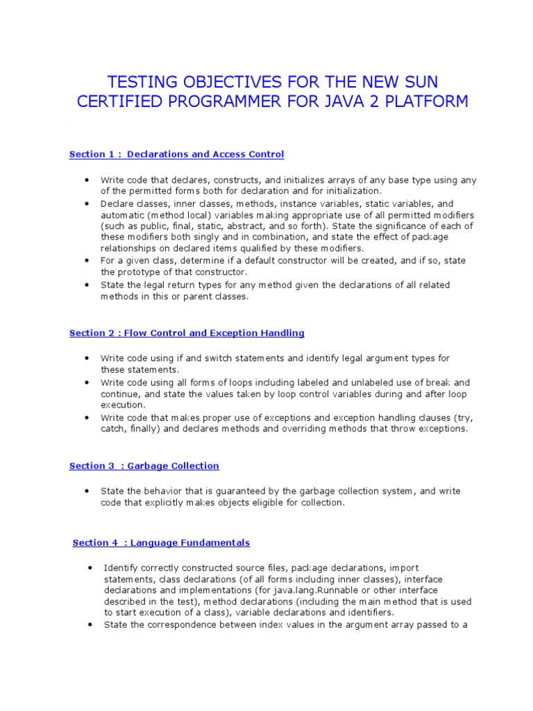 Testing Objectives For The New Sun Certified Programmer For Java 2 ...