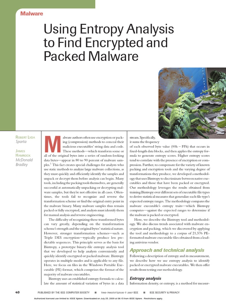 Using Entropy Analysis To Find Encrypted and Packed Malware PDF | PDF | Confidence Interval ...