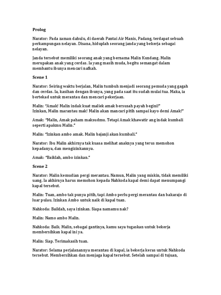 Script Pentas Malin Kundang (Bahasa Minang) | PDF