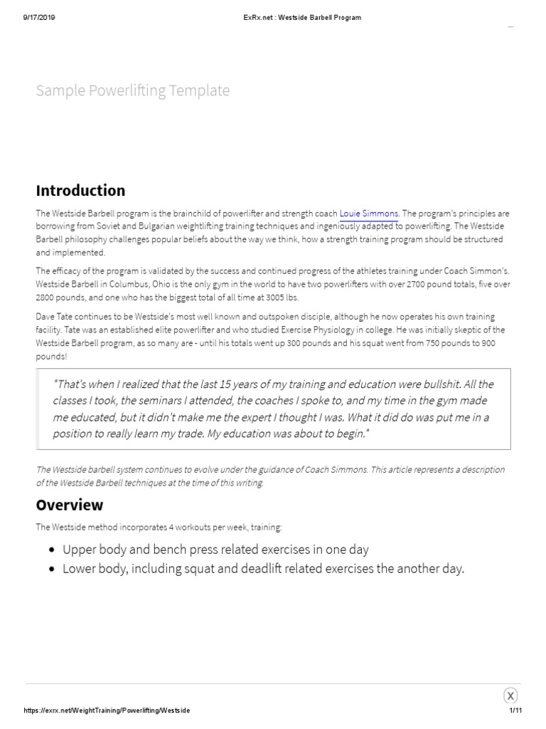 Westside Barbell Program | PDF | Weight Training | Physical Exercise