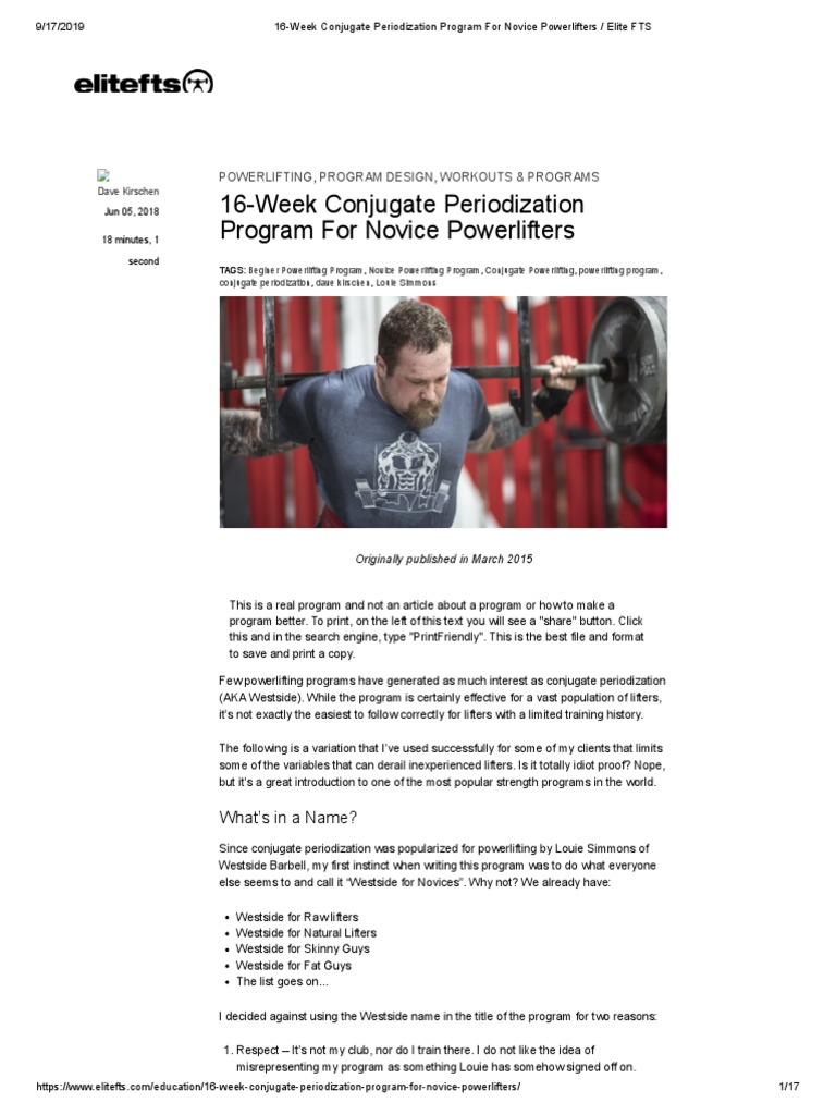 16-Week Conjugate Periodization Program For Novice Powerlifters - Elite FTS | PDF | Management ...