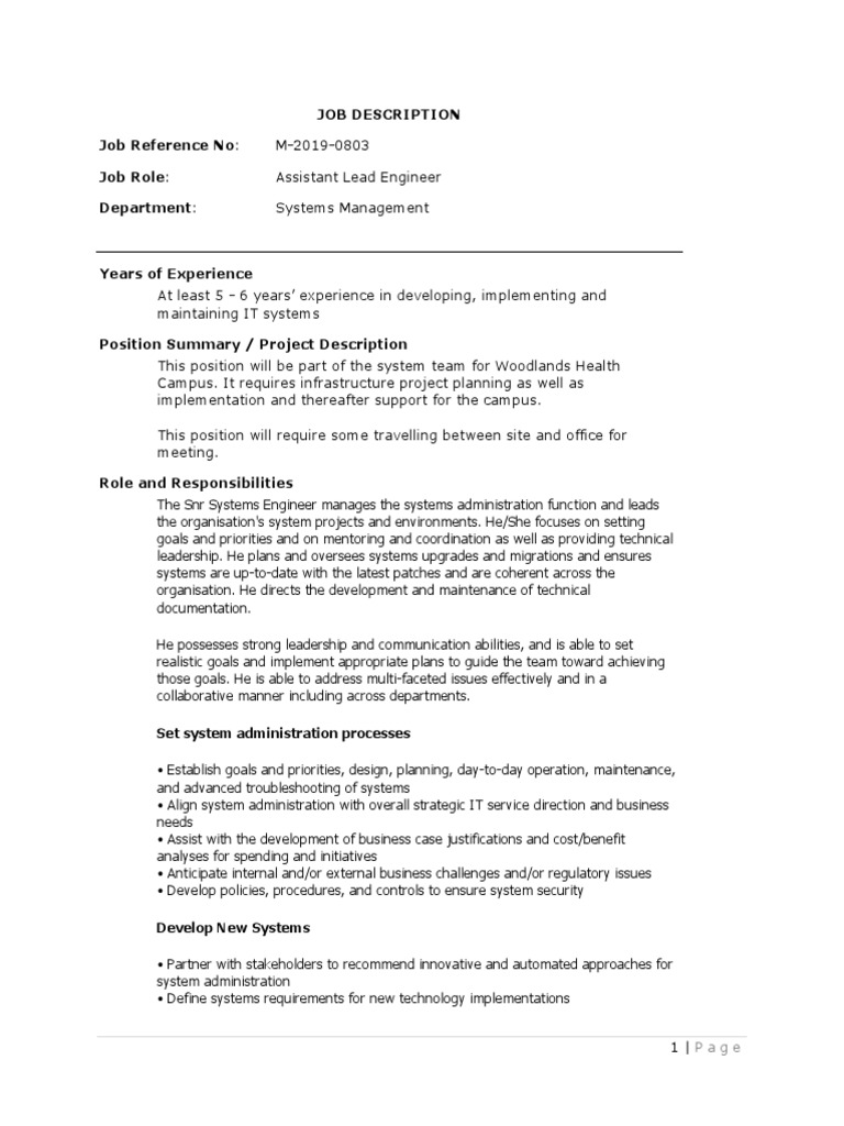 Job Description Job Reference No: Job Role: Department | PDF | System ...