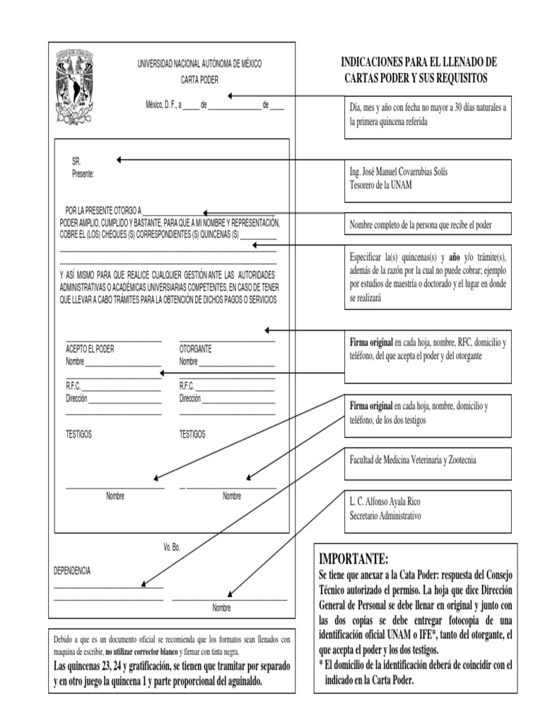 Instructivo Llenado CARTA PODER | PDF