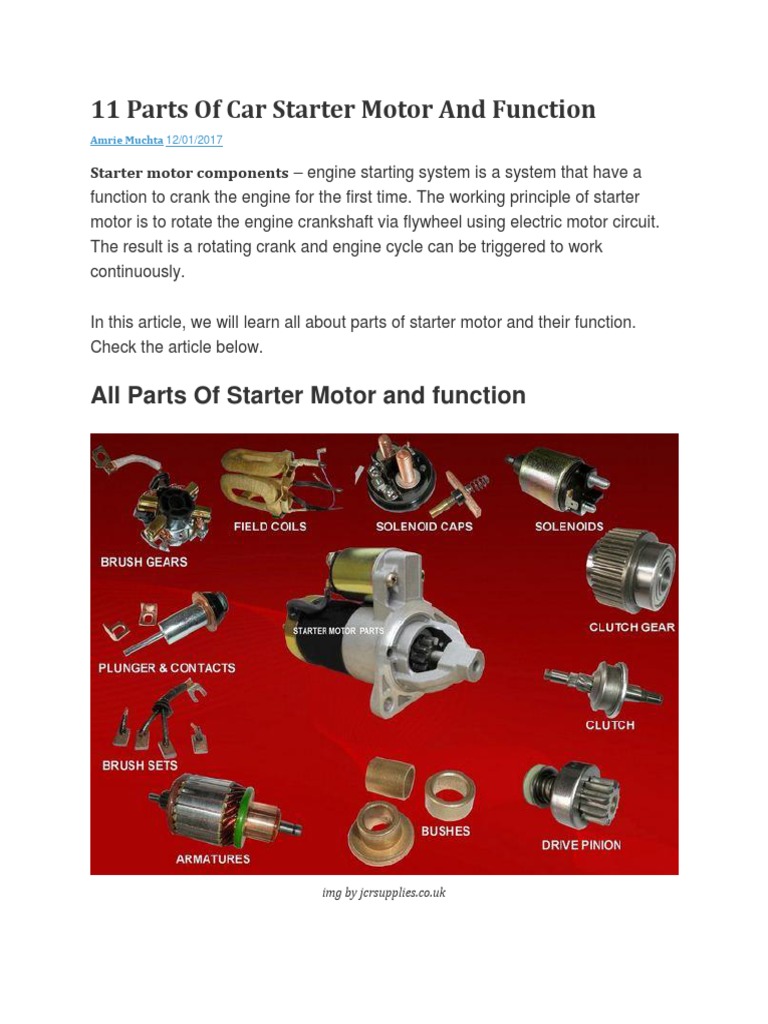 Starter Motor Parts And Functions