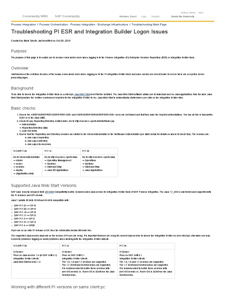 Troubleshooting PI ESR and Integration Builder Logon Issues - Process ...