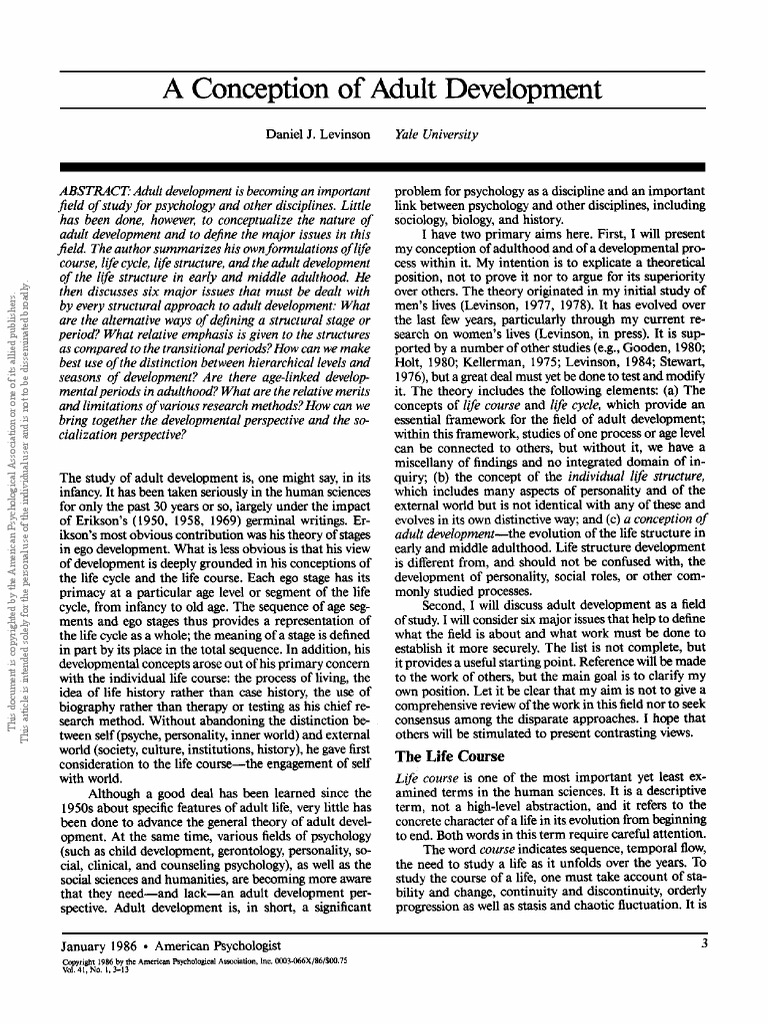 Conception of Adulthood Development Daniel Levinson (1986) | PDF ...
