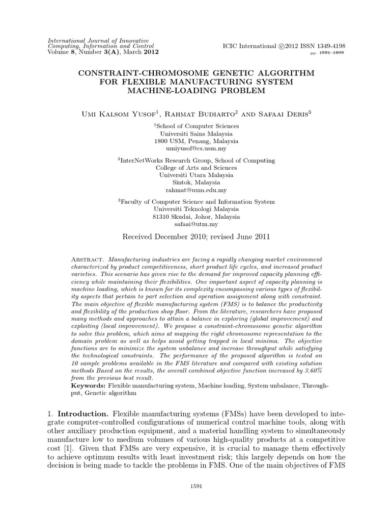 Constraint-Chromosome Genetic Algorithm For Flexible Manufacturing System Machine-Loading ...