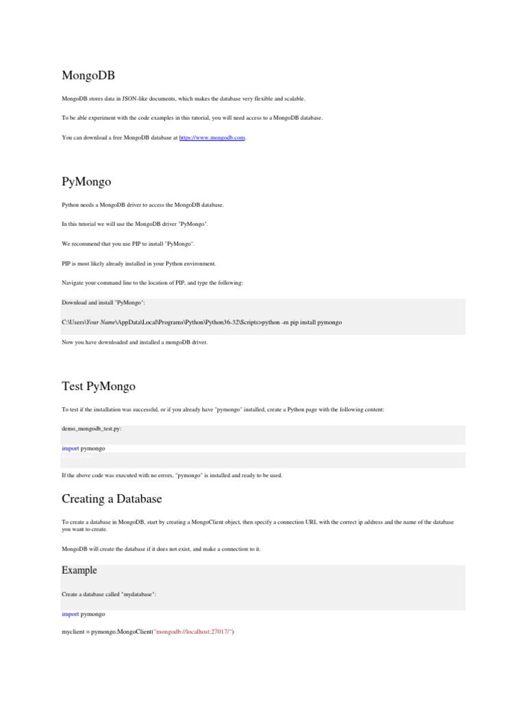 Mongo Db Using Python Pdf Mongo Db Databases
