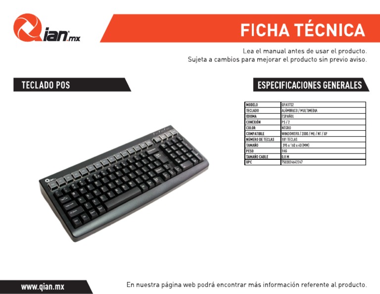 Ficha Tecnica Teclado Pos Qpa1702 | PDF