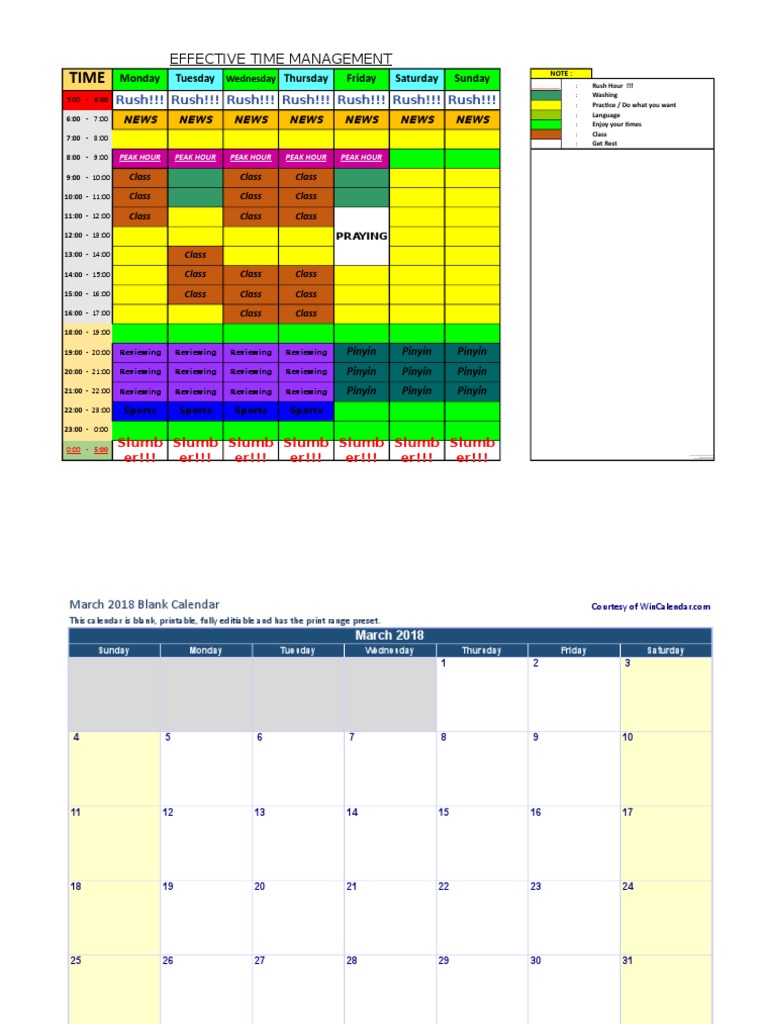 Effective Time Management: Monday Tuesday Thursday Friday Saturday ...