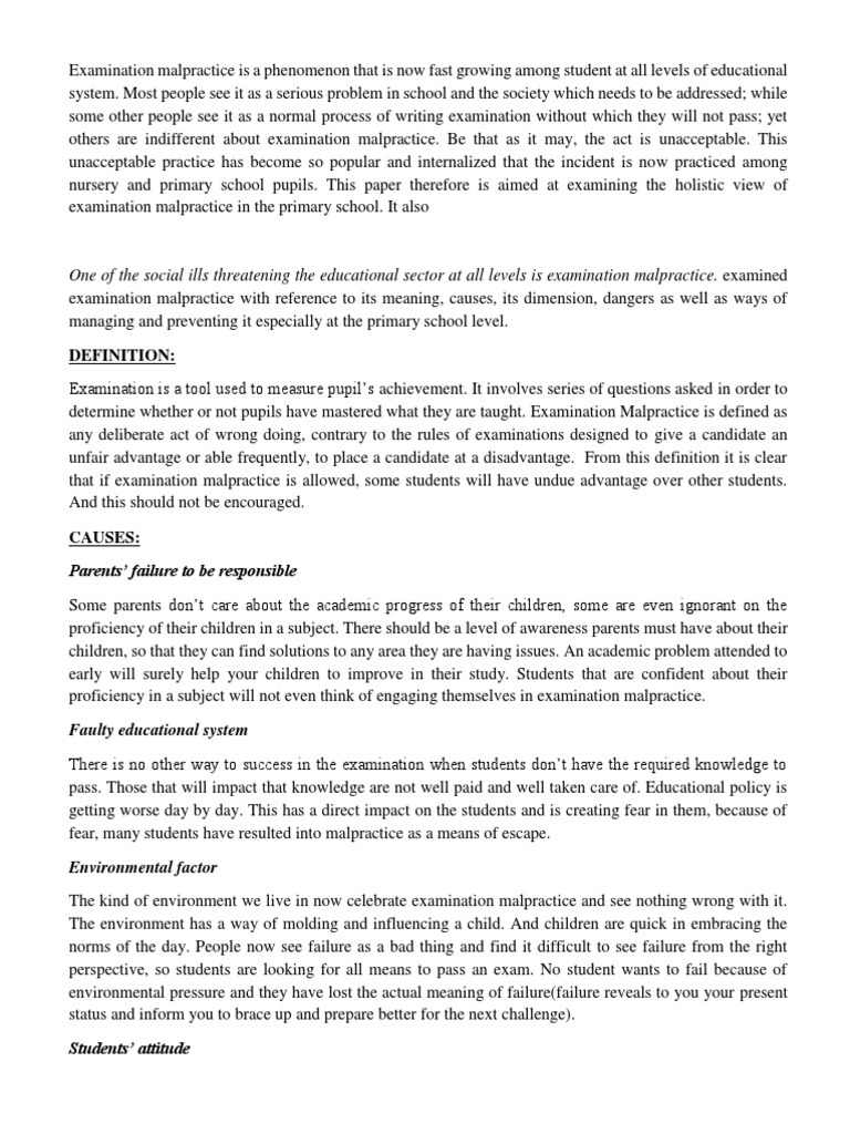 Examination Malpractice in Schools | PDF | Test (Assessment ...