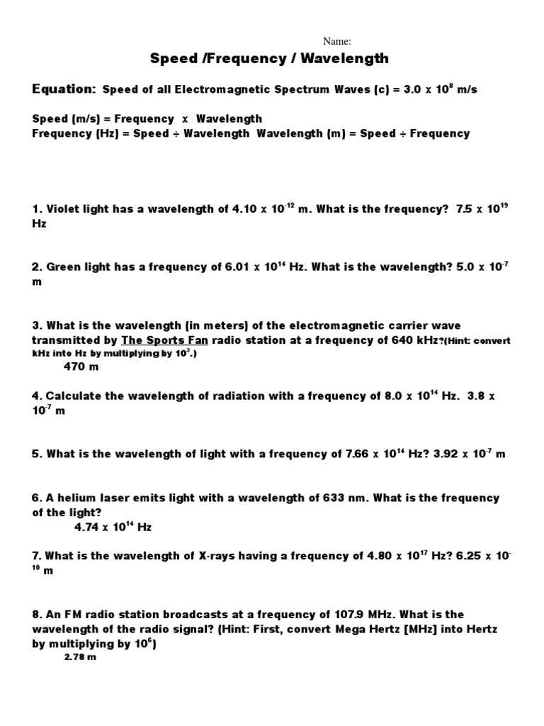Speed /frequency / Wavelength: Equation | PDF | Frequency | Hertz