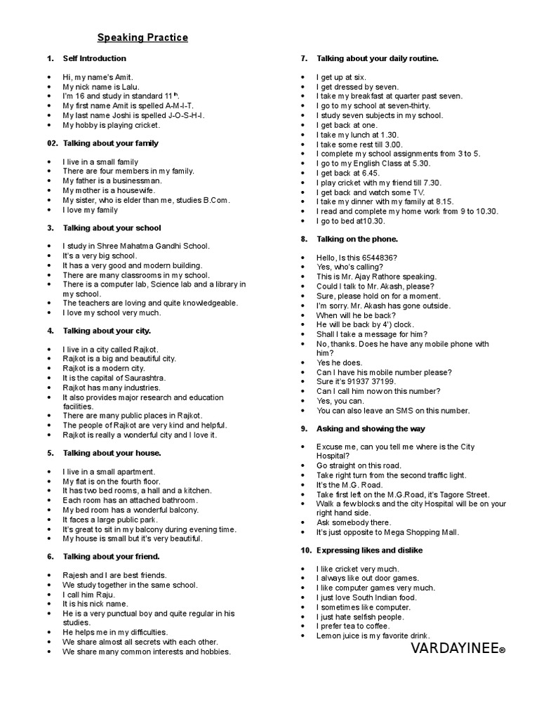 Speaking Practice | PDF