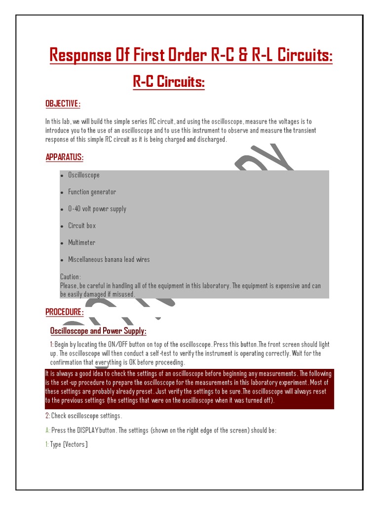 Response of First Order RC & RL Circuits | PDF | Inductor | Capacitor