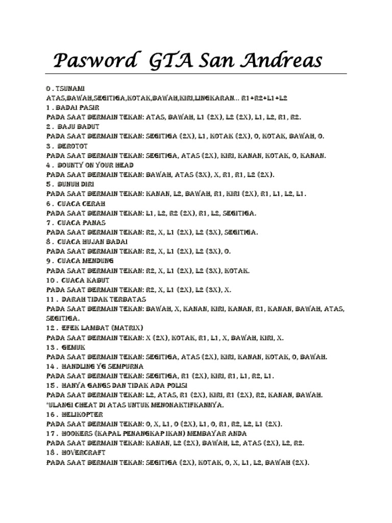 Pasword GTA San Andreas | PDF