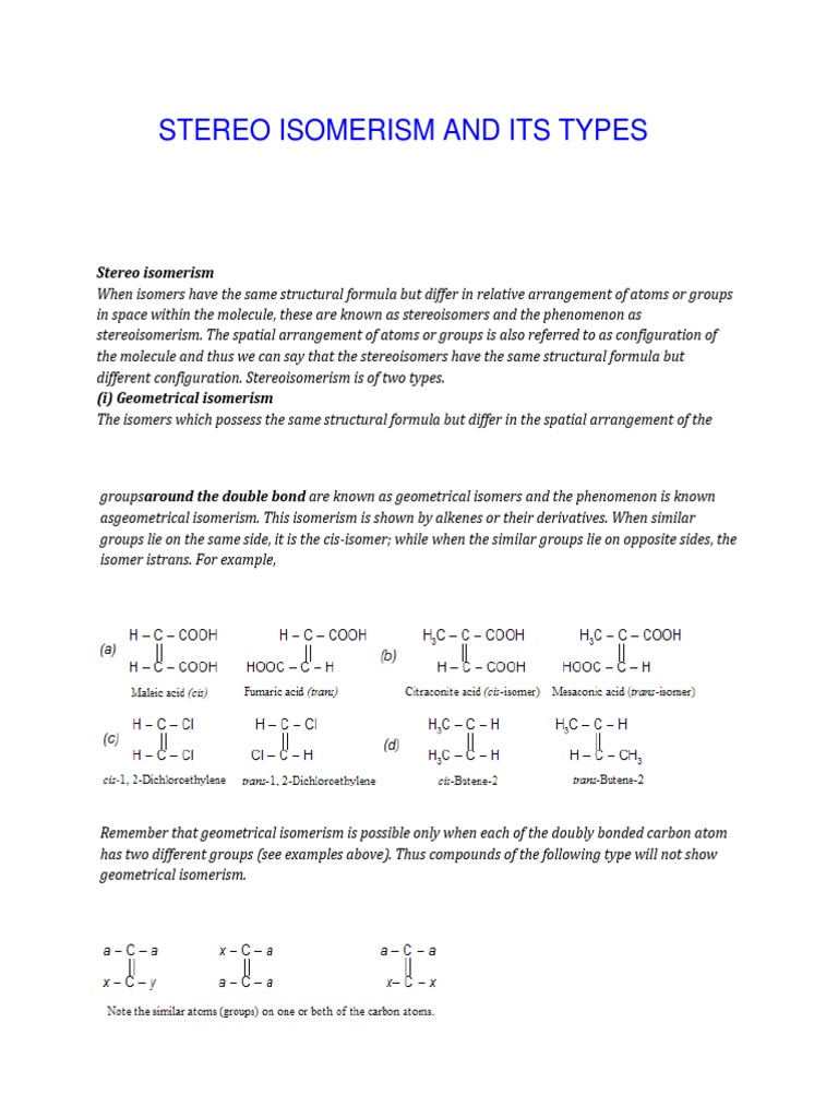 Stereo Isomerism and Its Types PDF | PDF | Isomer | Chirality (Chemistry)