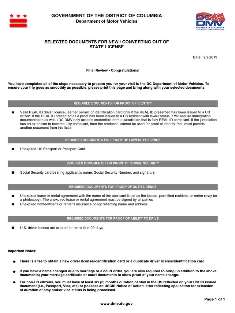 Government of The District of Columbia: Department of Motor Vehicles ...
