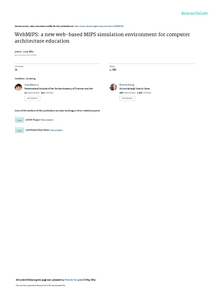 WebMIPS A New Web-Based MIPS Simulation Environmen | PDF | Assembly Language | Computer Program