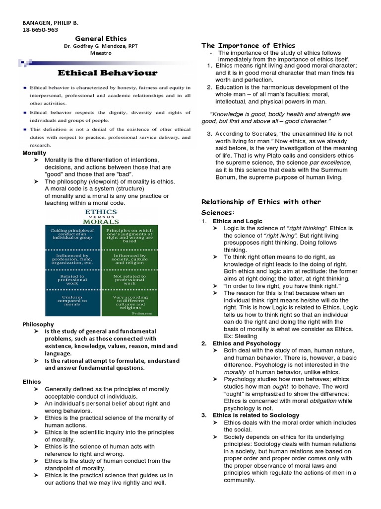General Ethics: The Importance of Ethics | PDF | Value (Ethics) | Thought
