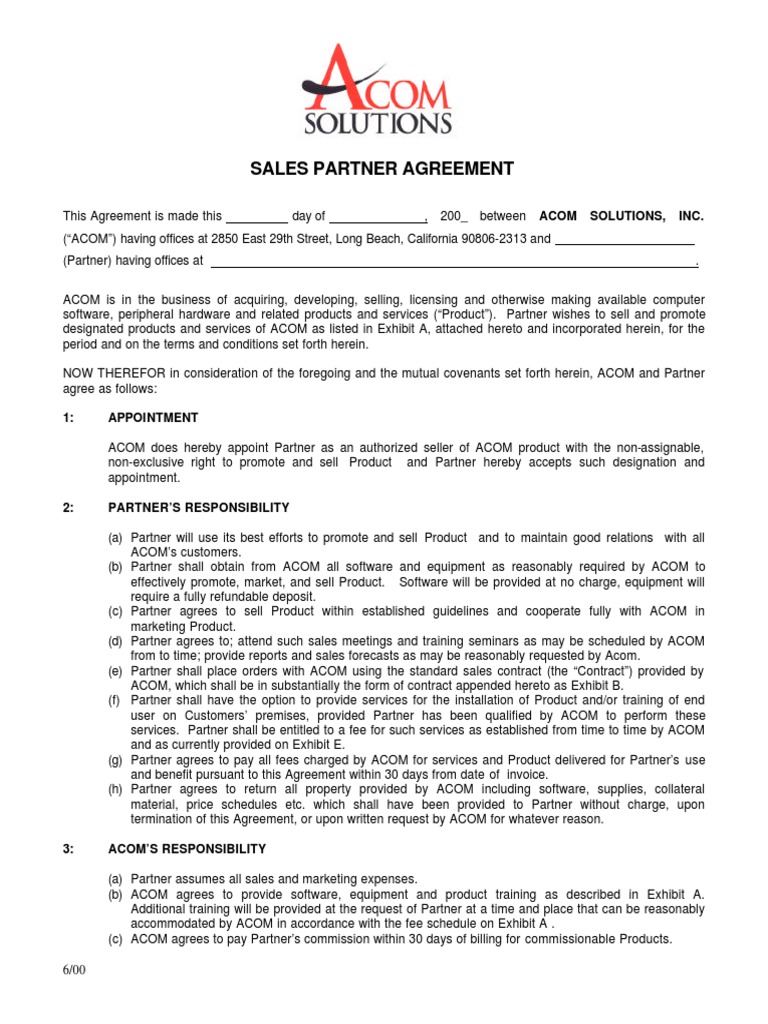 Free Sales Partner Agreement Template | PDF | Plural | Invoice