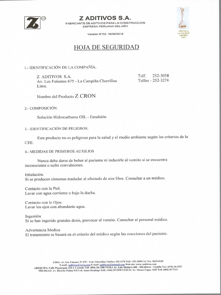 Cas-Msds-001 - Z Cron | PDF