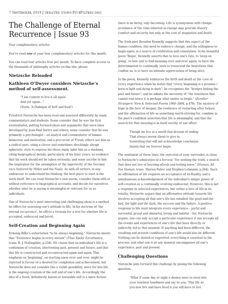The Challenge of Eternal Recurrence - Issue 93 | PDF | Friedrich ...