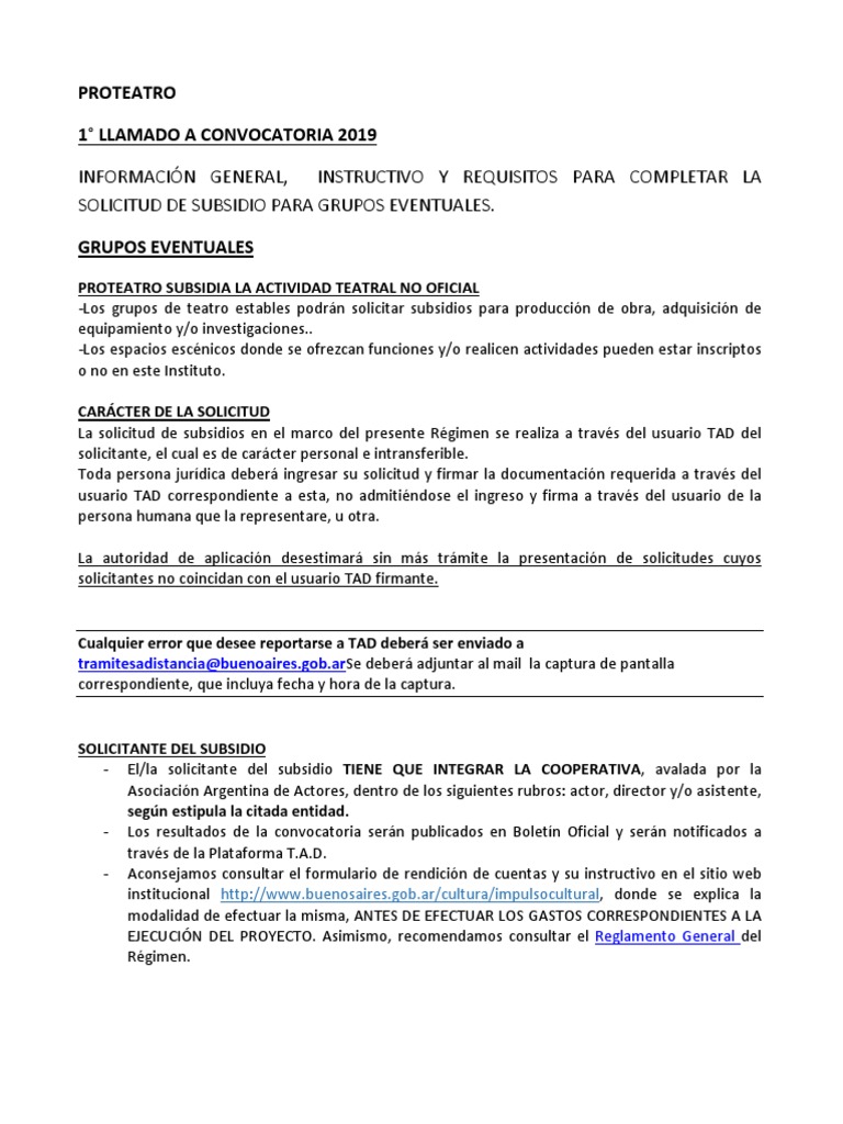 Instructivo Proteatro 2019 GE | PDF