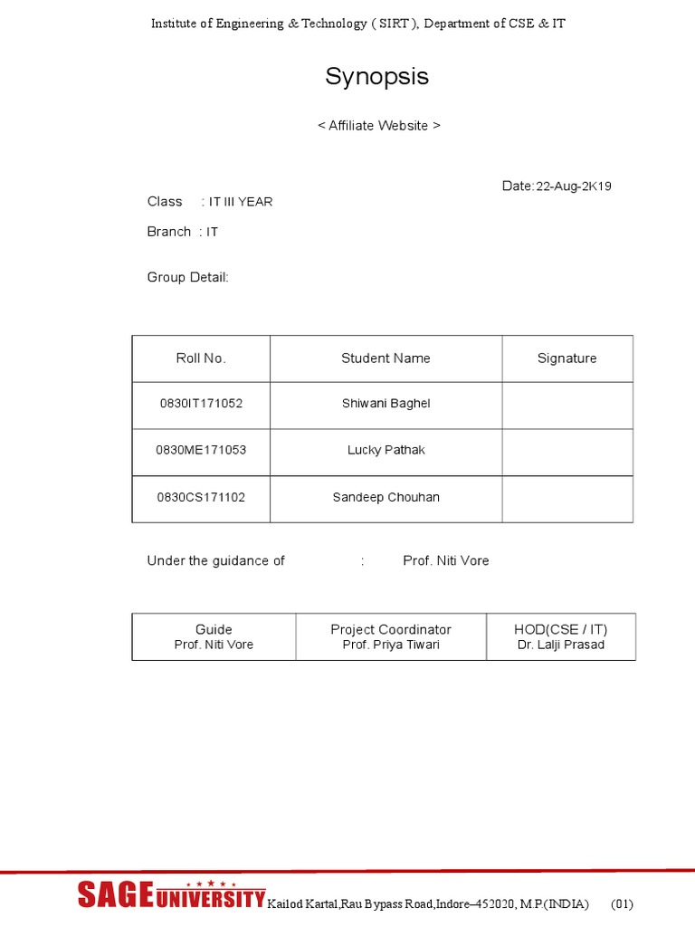 Project Synopsis Format 2019-1 | PDF | Net Beans | Applications & Software