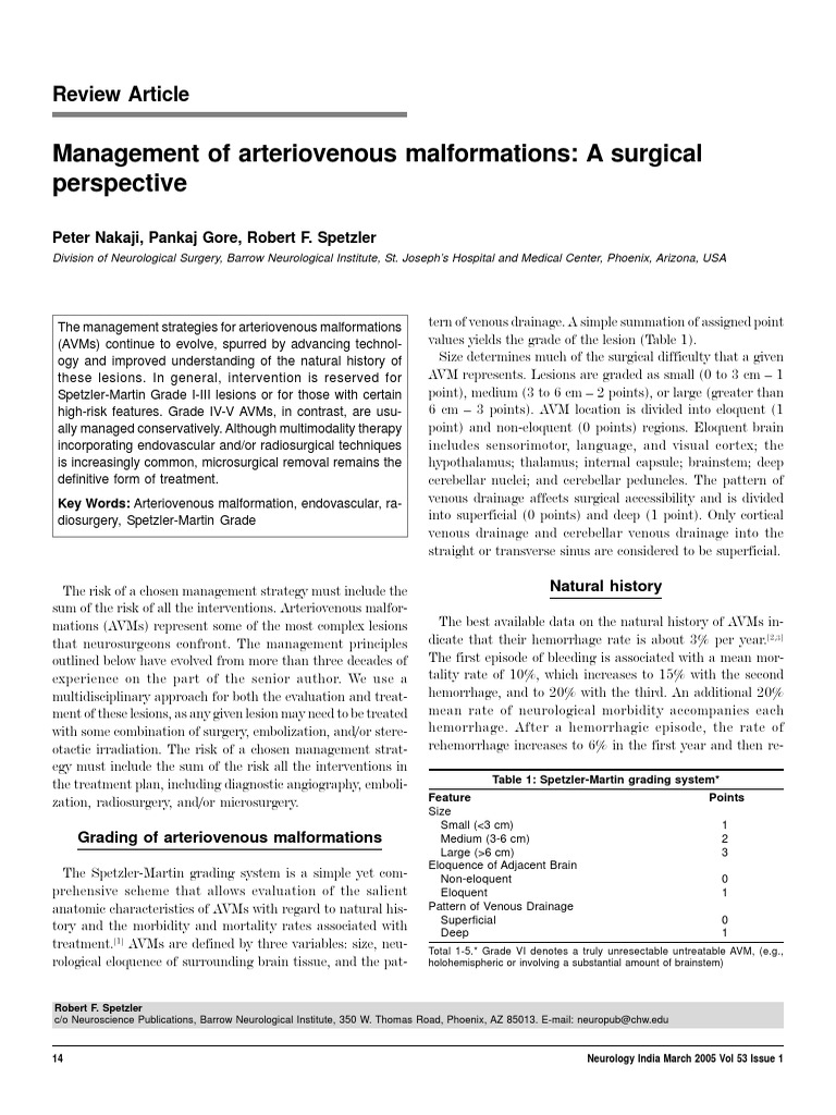 Management of Avm | PDF | Diseases And Disorders | Nervous System