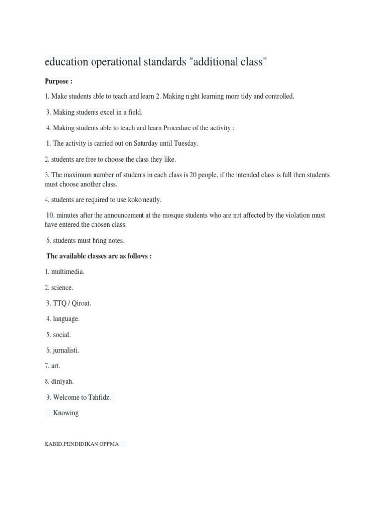 Education Operational Standards | PDF