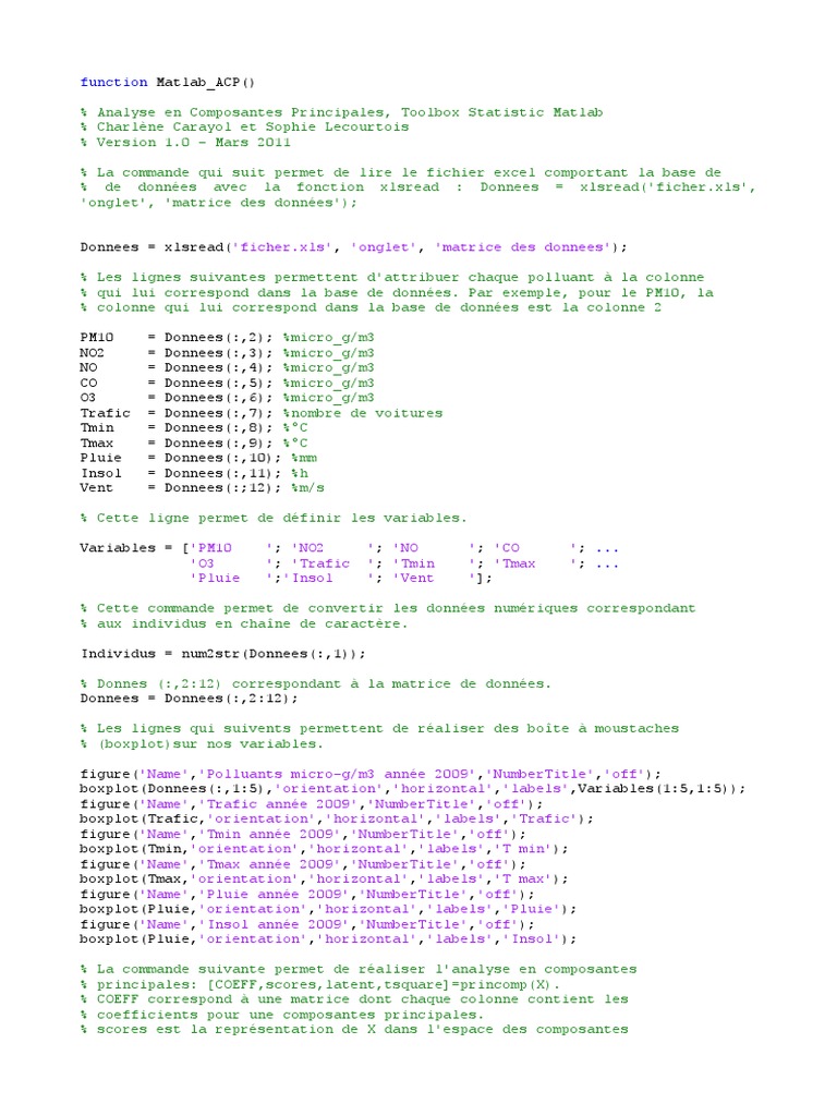 ACP Matlab | PDF | Analyse en composantes principales | Analyse statistique