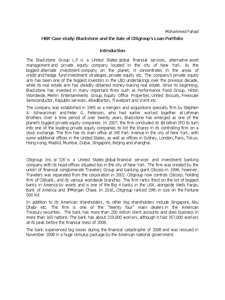 HBR Case Study Blackstone and The Sale o | PDF | Internal Rate Of ...