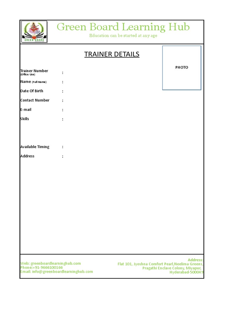 Trainer Details Form | PDF