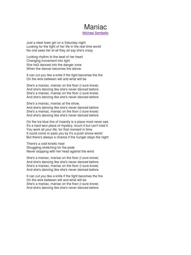 Maniac Letra - Michael Sembello | PDF