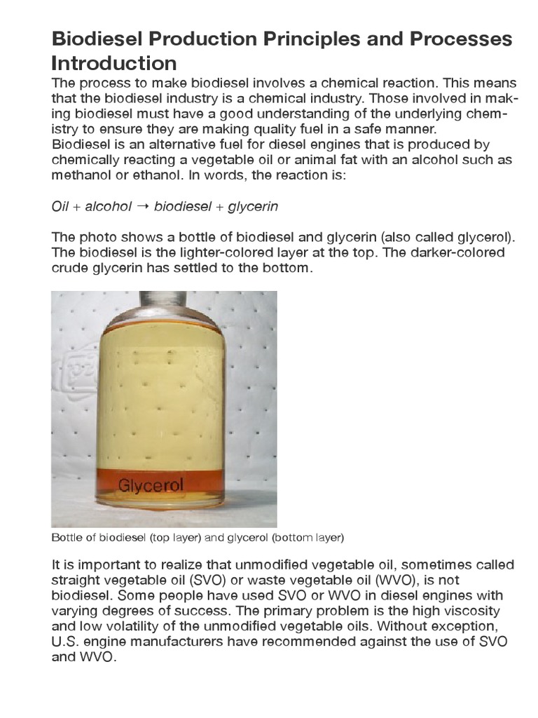 Biodiesel Production Principles and Processes: Oil + Alcohol Biodiesel ...