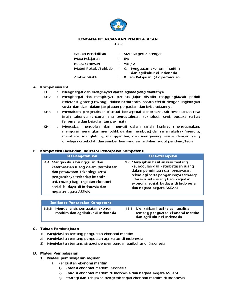 RPP IPS Kelas VIII: Ekonomi Maritim | PDF | Karier & Perkembangan