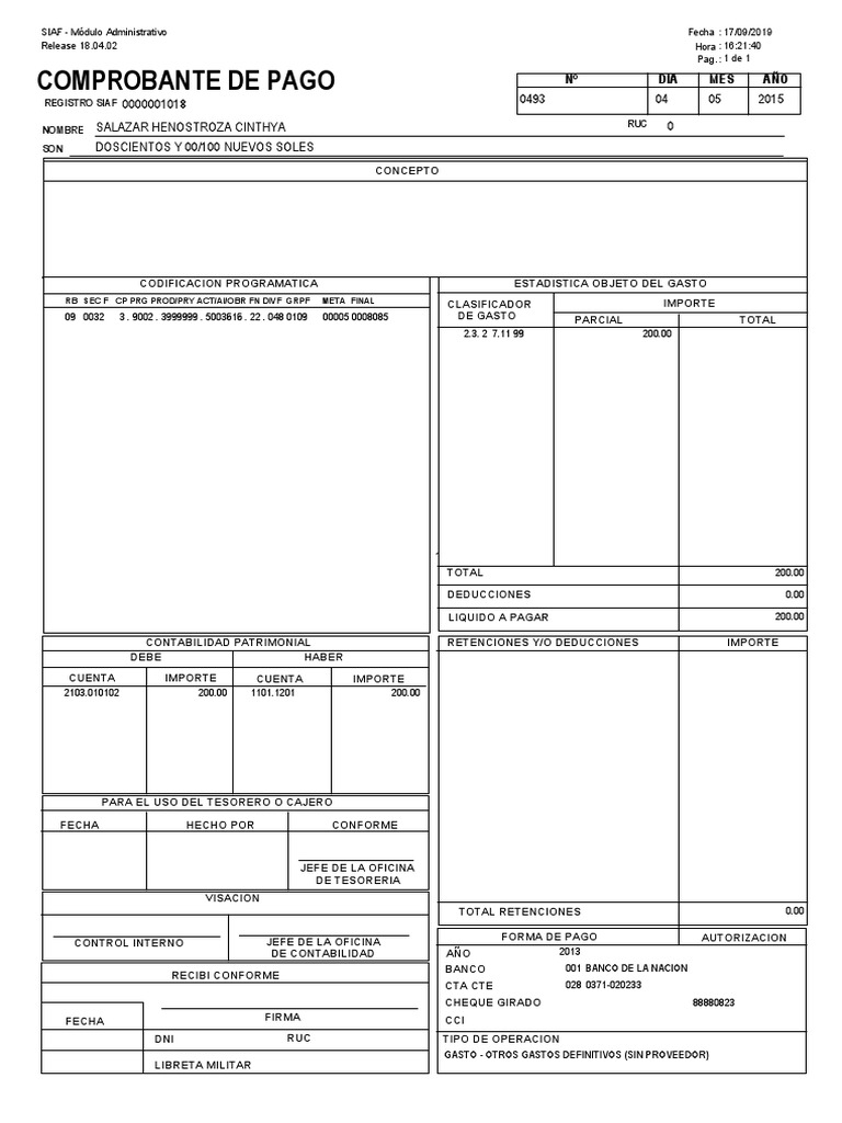 Modelo de Comprobante de Pago CP 493 | PDF