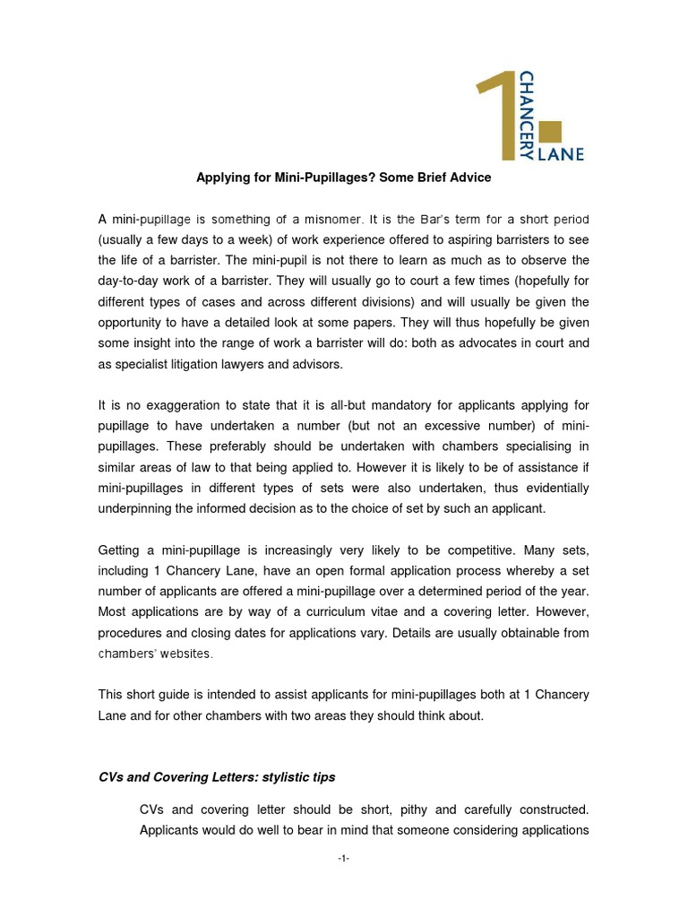 Applying For Mini-Pupillages? Some Brief Advice: Cvs and Covering ...