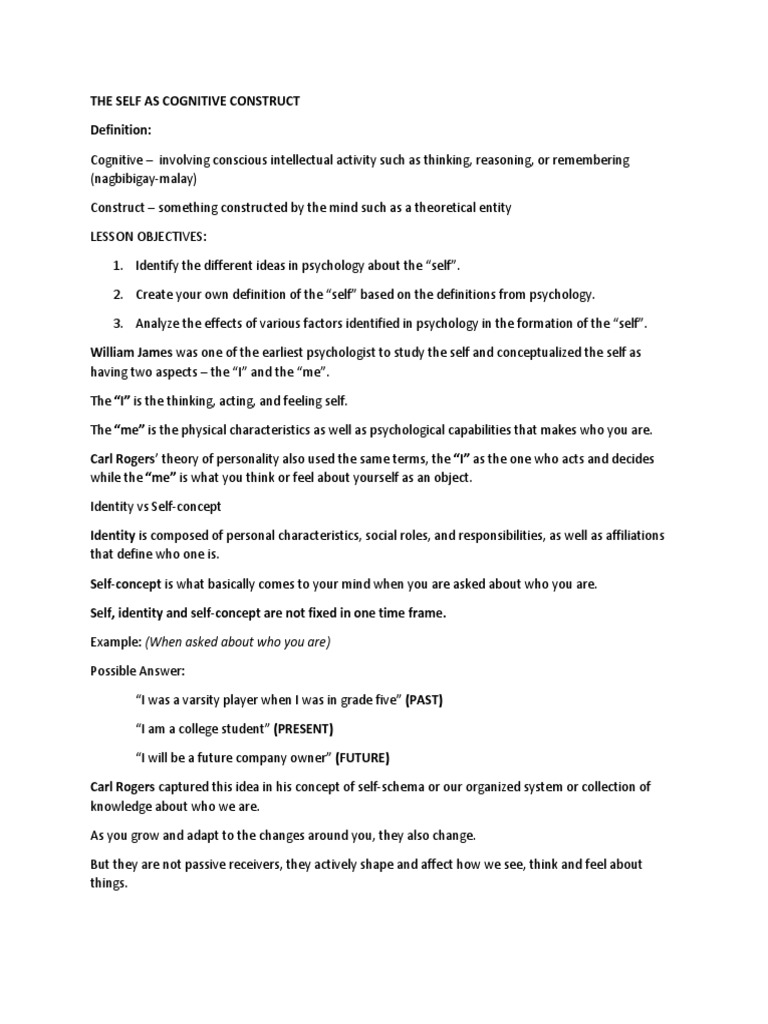 The Self As Cognitive Construct | PDF | Id | Self